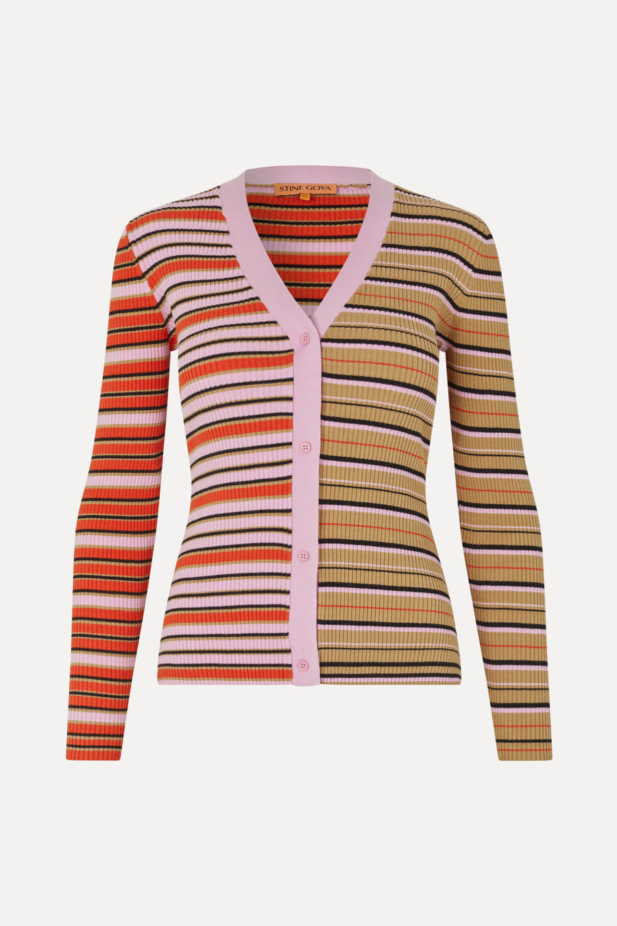 Long Sleeve Fitted Cardigan - Cream Stripes / Pink Stripes - Stine Goya